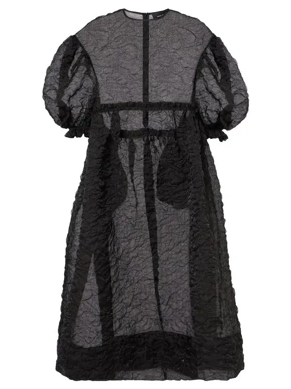 Simone Rocha Gathered Puff-sleeve Midi Dress - Black