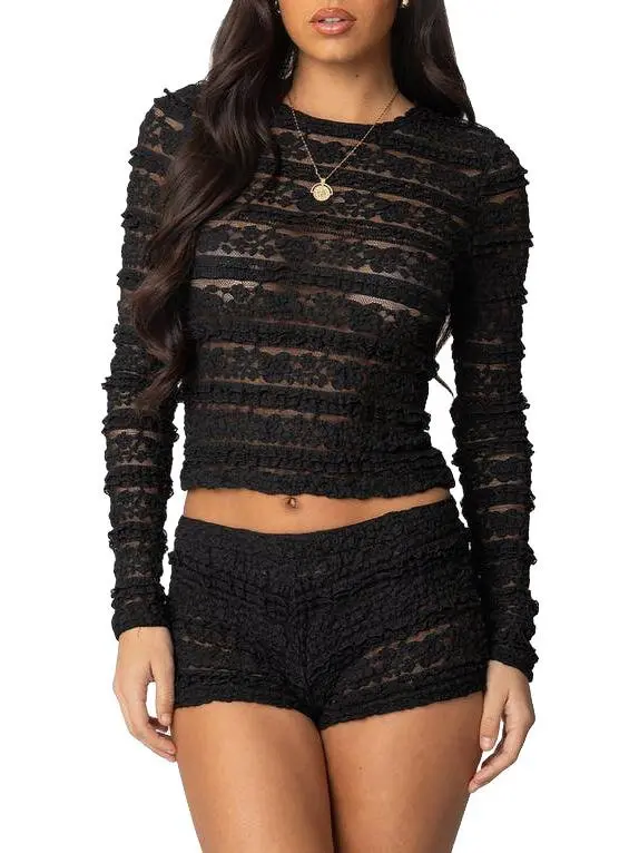 EDIKTED Maisley Sheer Lace Crop Top - Black