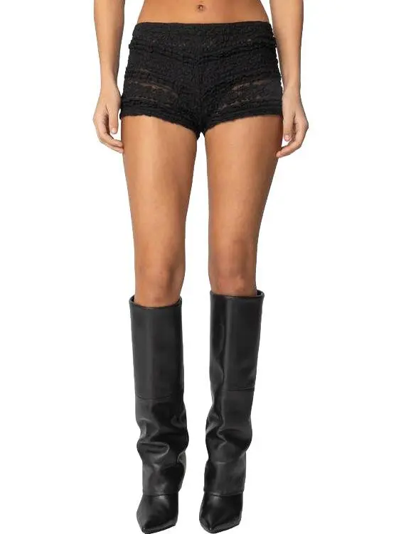 EDIKTED Maisley Sheer Lace Shorts - Black