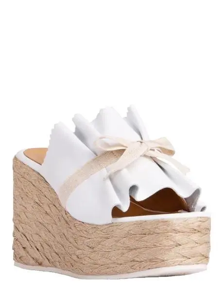 BEAUTIISOLES Noelle Espadrille Platform Wedge Slide Sandal - White