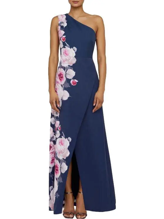 KAY UNGER Carissa One-shoulder Gown - Deep Navy