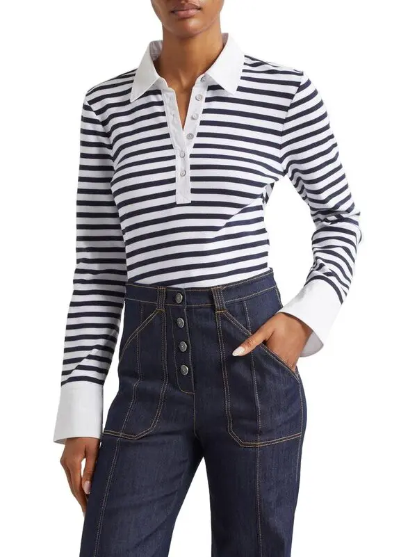 Cinq À Sept Jaden Stripe Polo Top - Navy/white