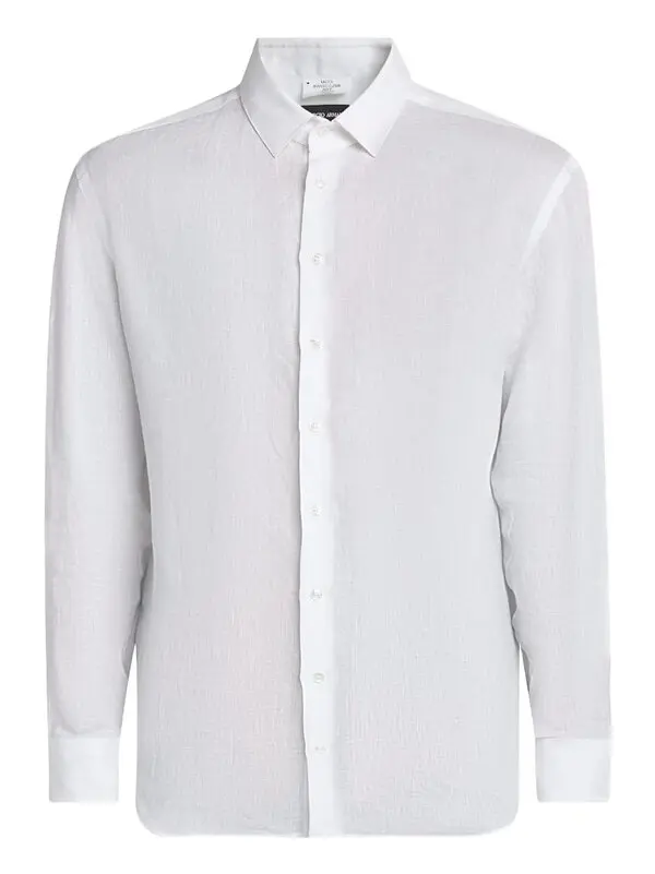Giorgio Armani Classic Solid Linen Sport Shirt - Blue