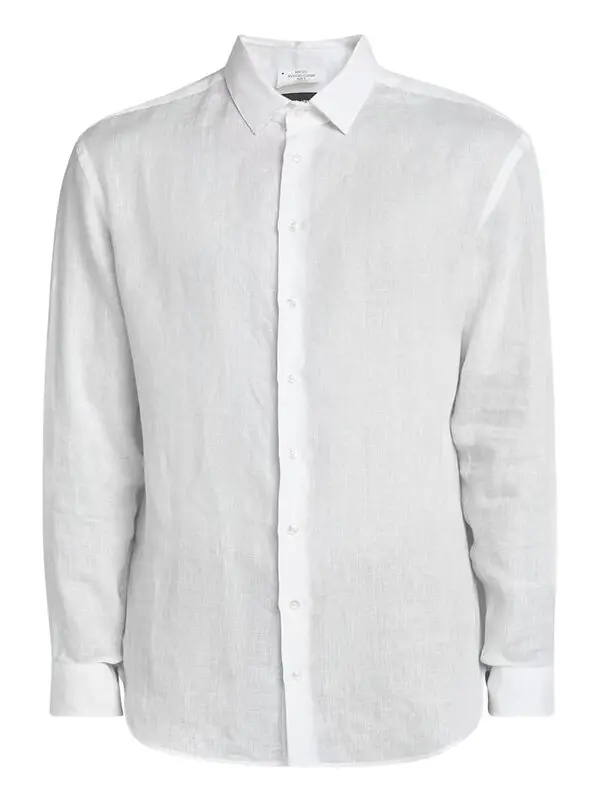 Giorgio Armani Classic Solid Linen Sport Shirt - Medium Blue