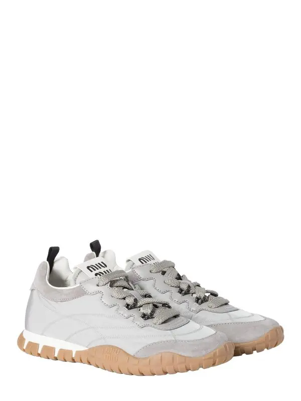 Miu Miu Tyre Technical Fabric And Suede Sneakers - Cloudy Gray