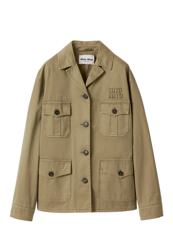 Miu Miu Garment-dyed Cotton Satin Jacket - Olive Green