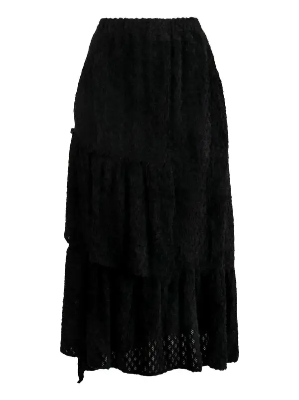 TOUT A COUP Tiered A-line Midi Skirt - Black