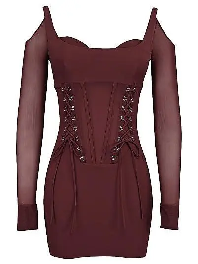 MISTRESS ROCKS Lace-up Corset Mini Dress - Dark Cherry