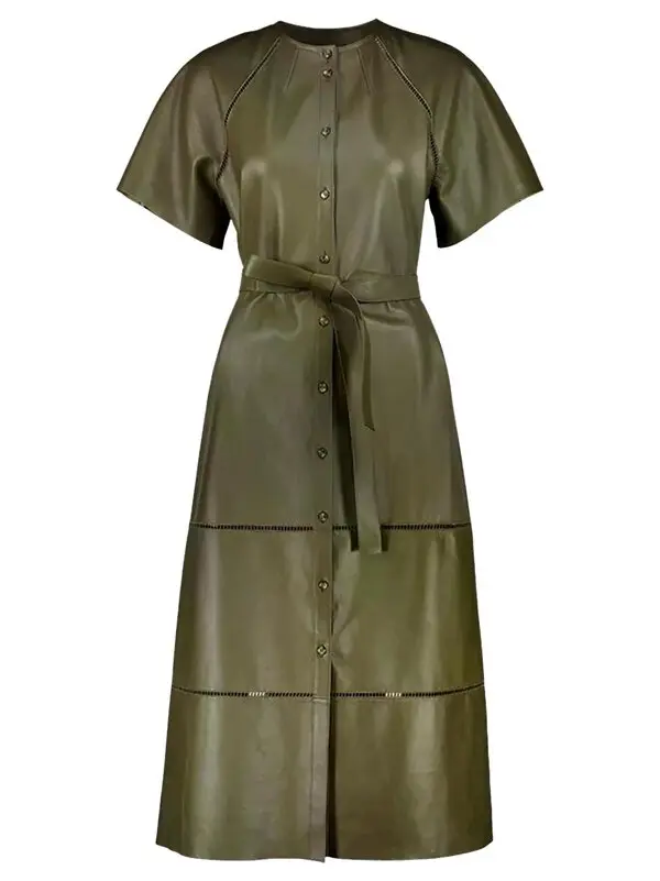 YVES SALOMON Belted Leather Midi Dress - Green