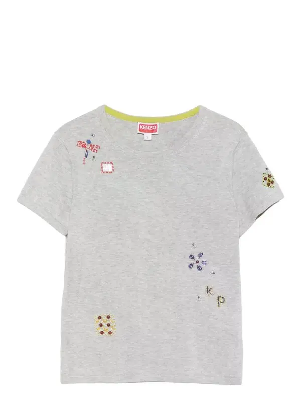 Kenzo Embroidered Cotton T-shirt - Grey