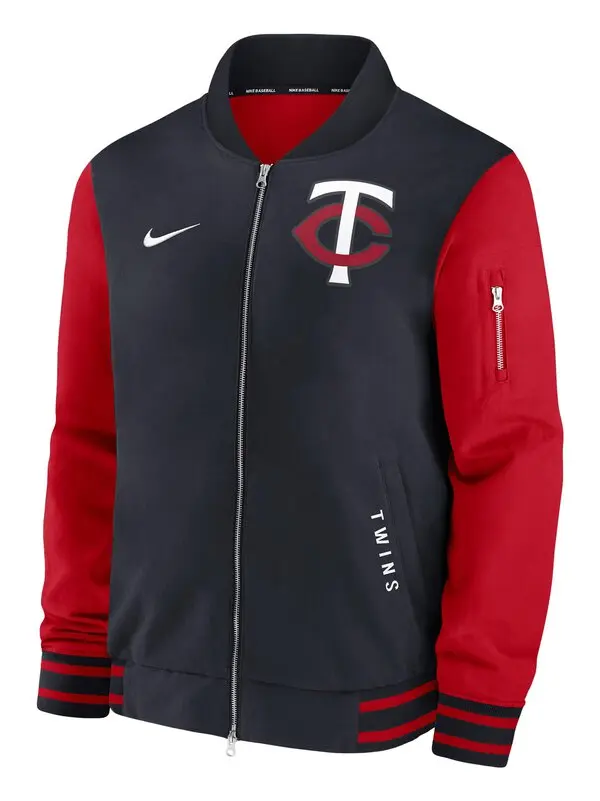 Nike Minnesota Twins Authentic Collection Dugout Mlb Full-zip Bomber Jacket - Blue