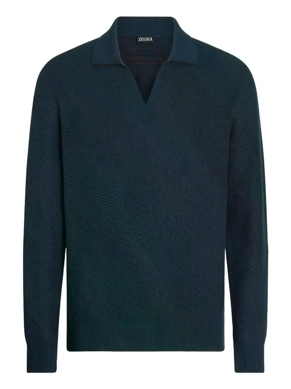Zegna Silk-cashmere Polo Shirt - Blue