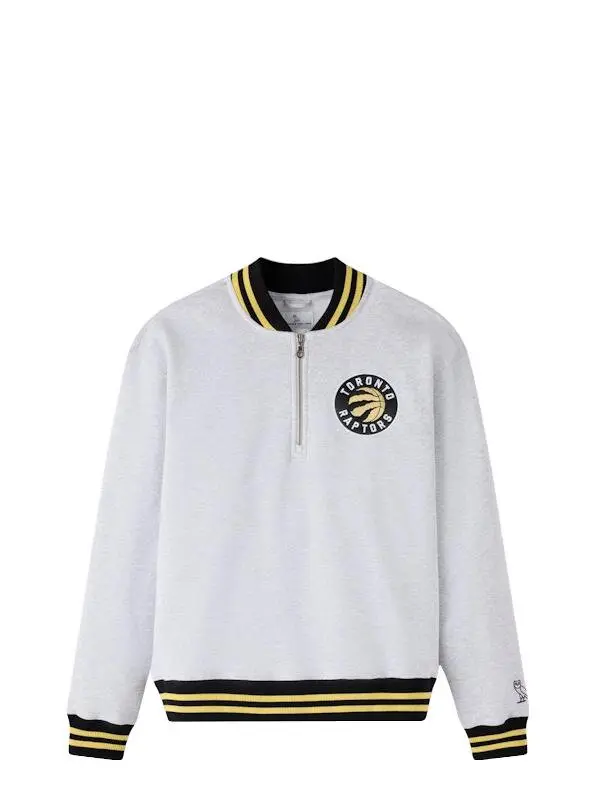 OVO Nba Toronto Raptors Quarter-zip Mockneck Sweatshirt - Ash Heather Grey