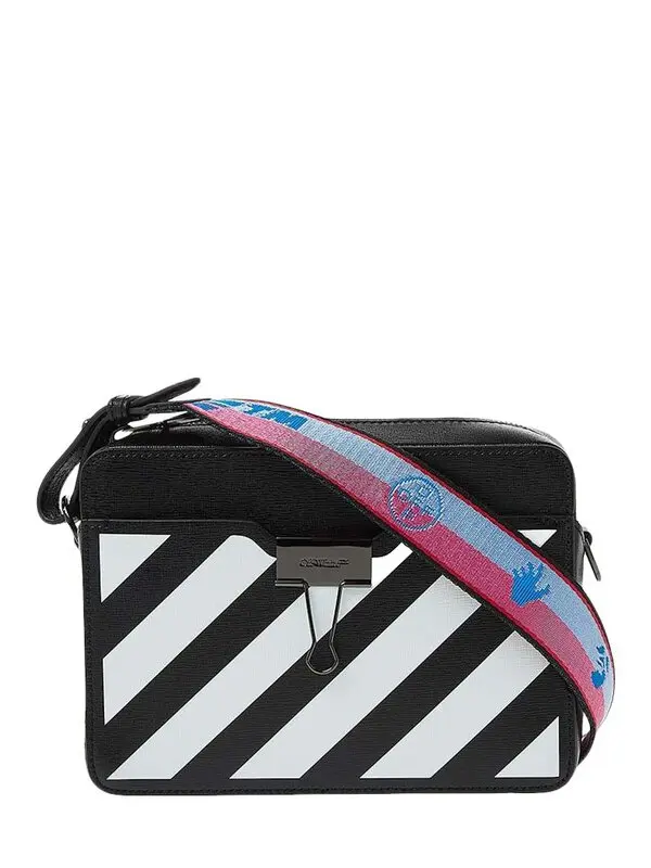 Off-White Diag Camera Bag With Striped Strap - Black/white With Red/blue Strap
