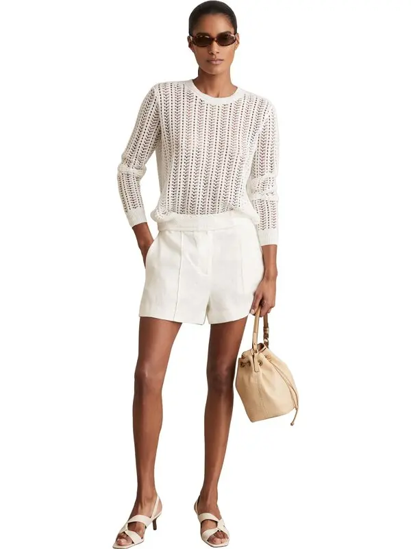 REISS Fawn Linen Whipstitch Shorts - White