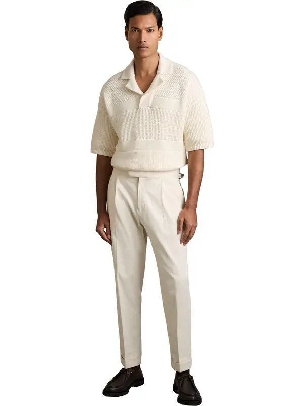 REISS Gentry Cotton Textured-knit Polo Shirt - Off White