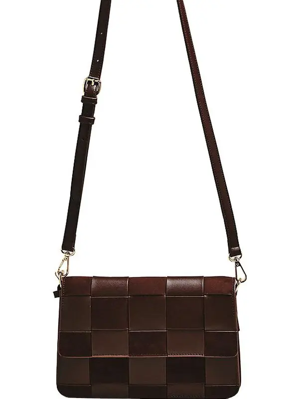 Anthropologie Faux-suede Woven Shoulder Bag - Chocolate