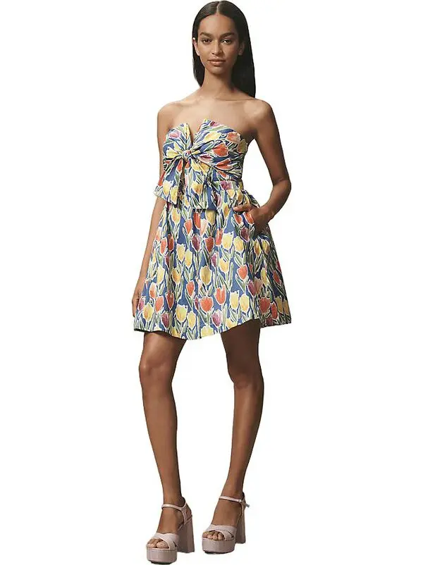 English Factory Strapless Mini Dress - Blue Pattern