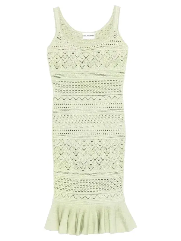 DES_PHEMMES Openwork Knitted Midi Dress - Green