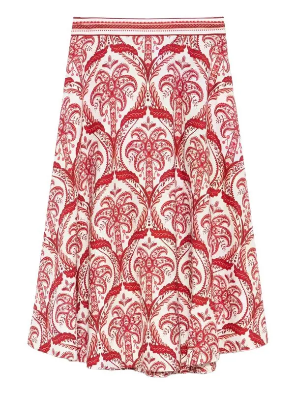 Farm Rio Tropical Cameo-print Midi Skirt - White