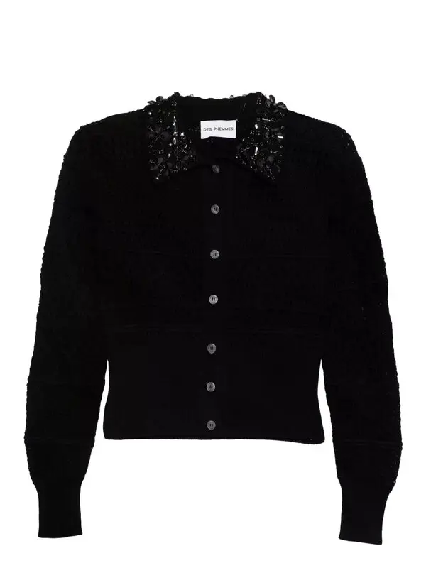 DES_PHEMMES Openwork Cardigan - Black