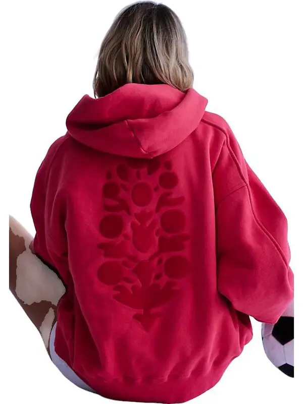 Free People Flocked Buti Logo Hoodie - Rally Red Combo