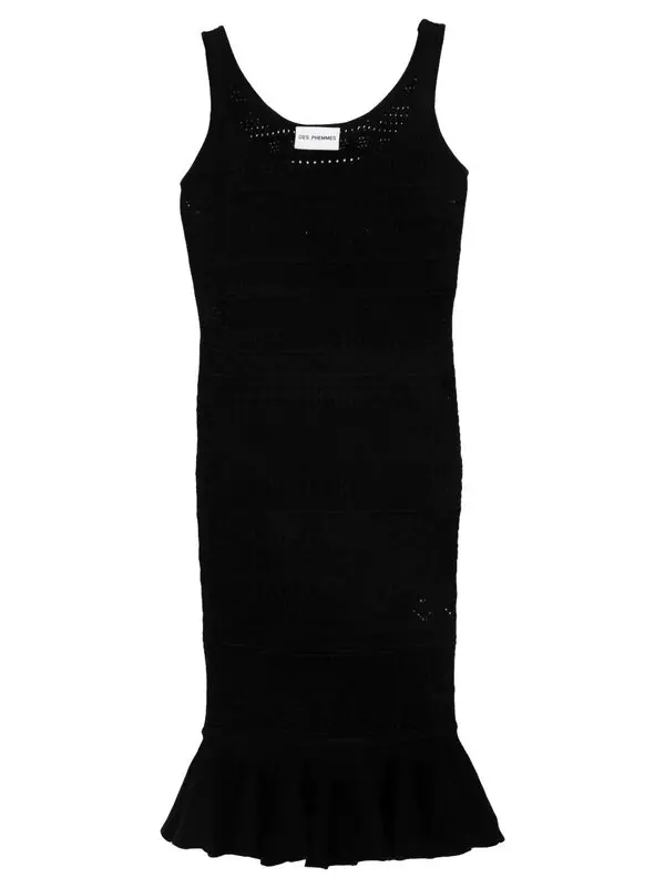 DES_PHEMMES Openwork Knitted Midi Dress - Black