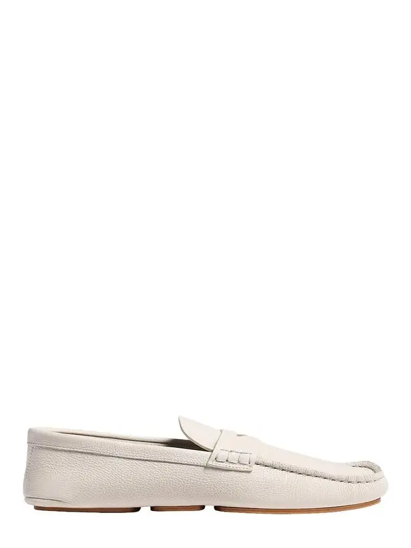 Khaite Billy Grained Leather Penny Loafers - Light Grey