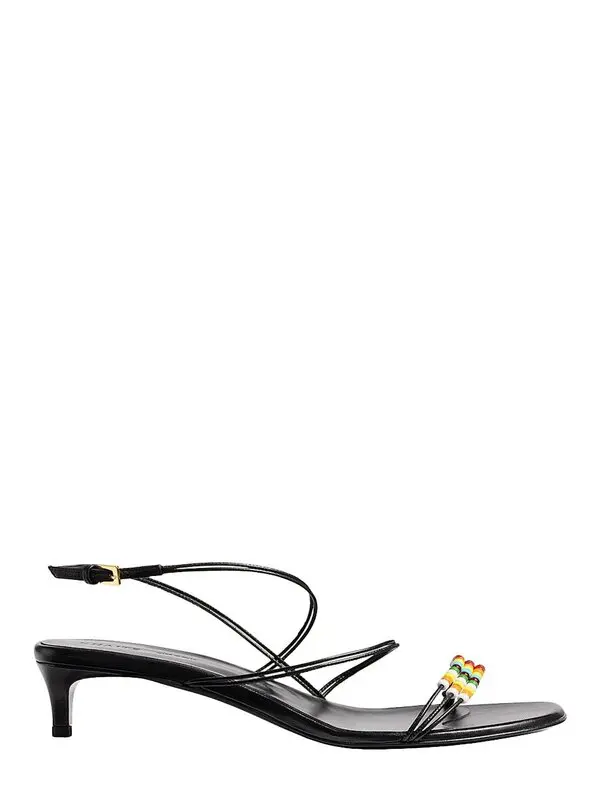 Khaite Beaded Leather Kitten-heel Sandals - Black Multi