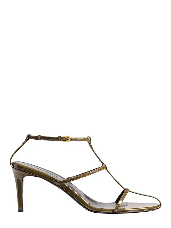 Khaite Leather T-strap Sandals - Dark Olive