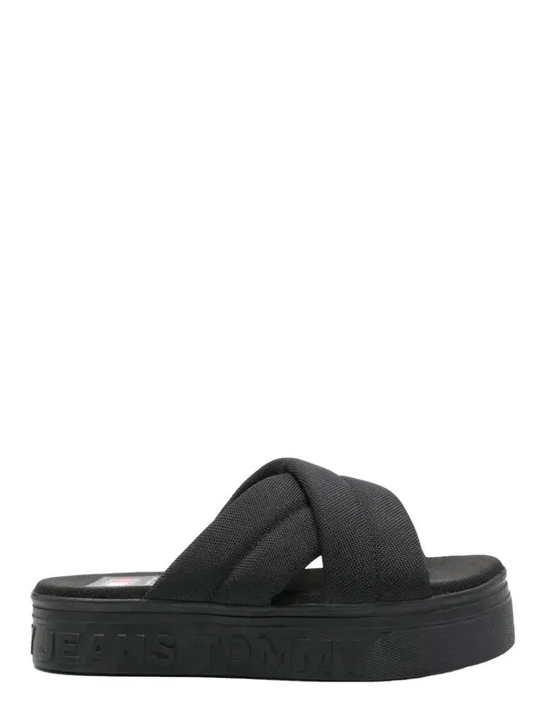 Tommy Hilfiger Logo-embossed Platform Sandals - Black