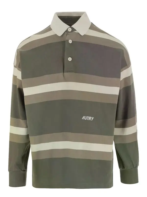 AUTRY Striped Cotton Polo Shirt - Green