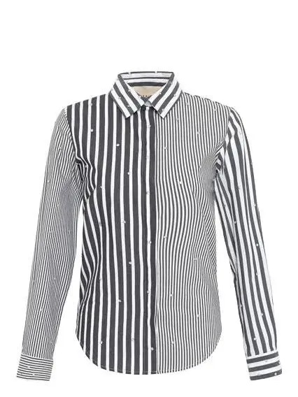 THEO THE LABEL Echo Mix Stripe Pearly Shirt - Black/crystal