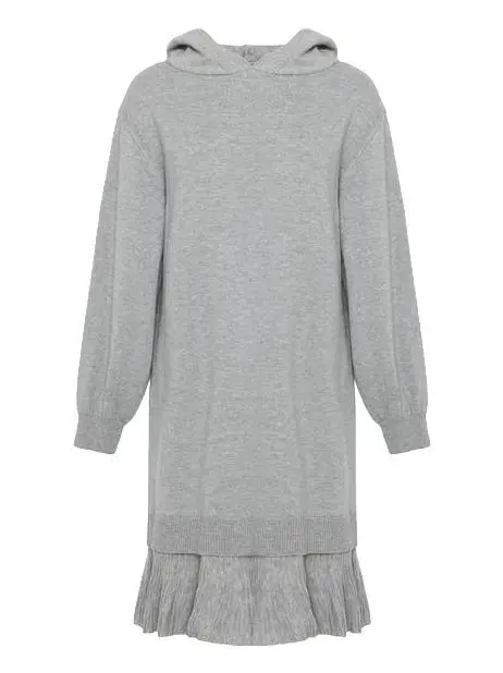 THEO THE LABEL Nomia Pleated Hem Hoodie Dress - Heather Grey