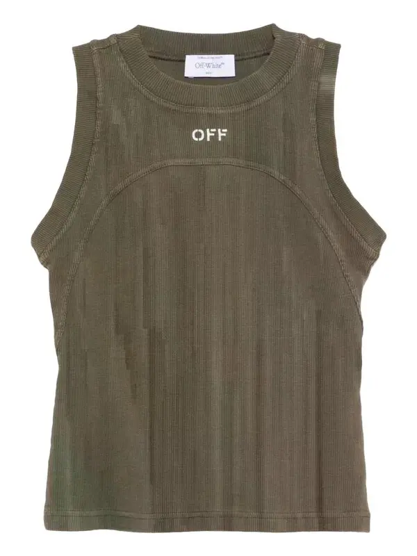 Off-White Ribbed Tank Top - Green