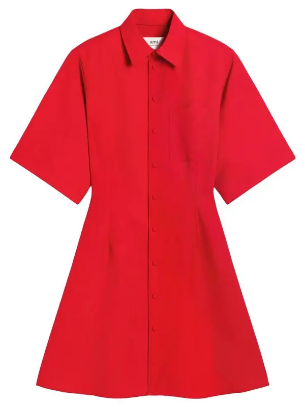 Ami Short-sleeved Shirt Dress With De Coeur Plaque - Red