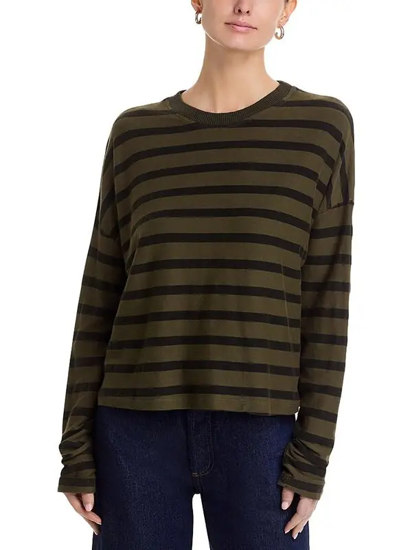 ASKK NY Cropped Long Sleeve Stripe Tee - Safari Green