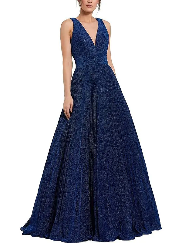 Mac Duggal Shimmering Georgette Pleated Gown - Royal