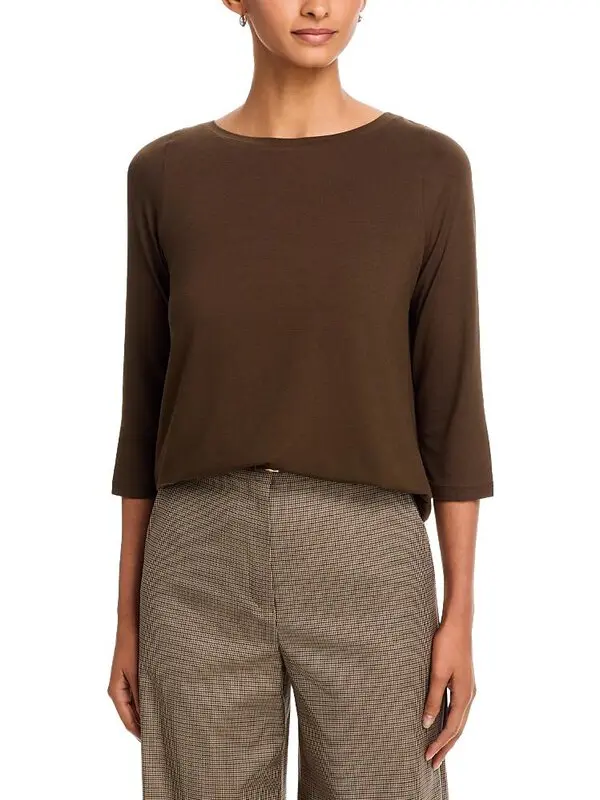 Majestic Filatures Three Quarter Sleeve Top With Pleated Back - Tonka