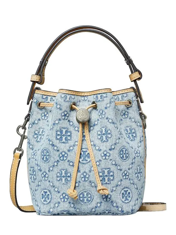 Tory Burch T Monogram Denim Mini Bucket Bag - Powder Blue