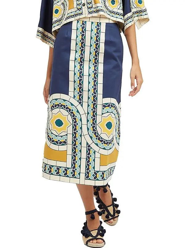 La DoubleJ Baia Mudejar Printed Skirt - Mudejar Placee Blue