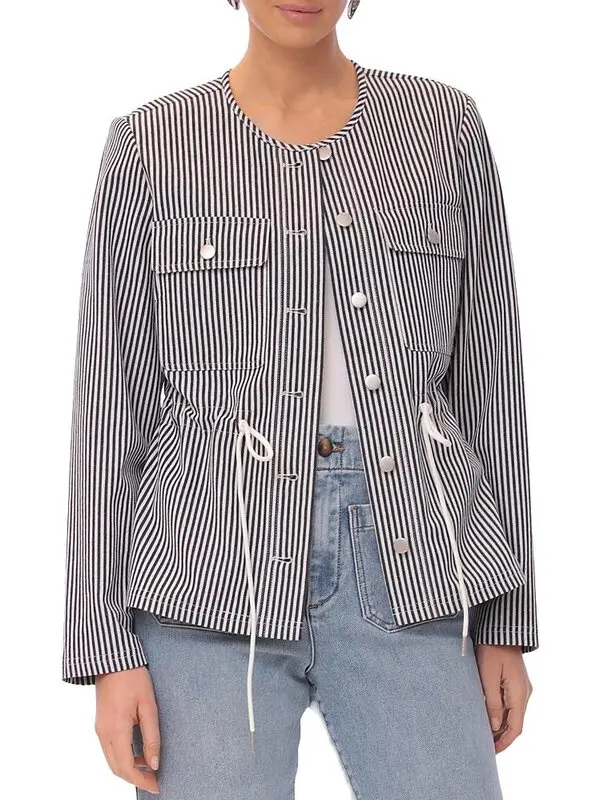 Bagatelle Striped Collarless Jacket - Nautical Stripes