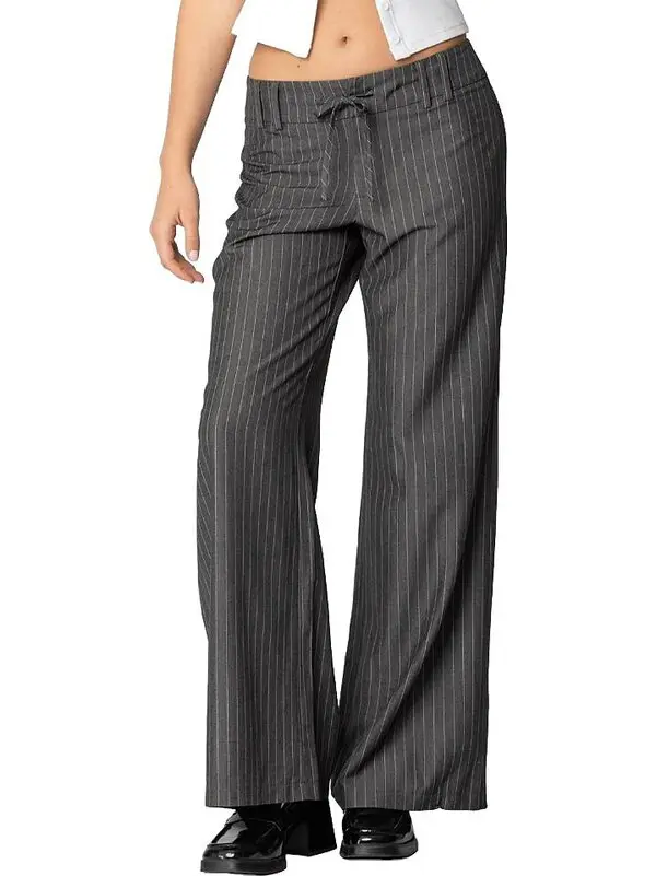EDIKTED Mayla Wide Leg Pinstripe Trousers - Gray