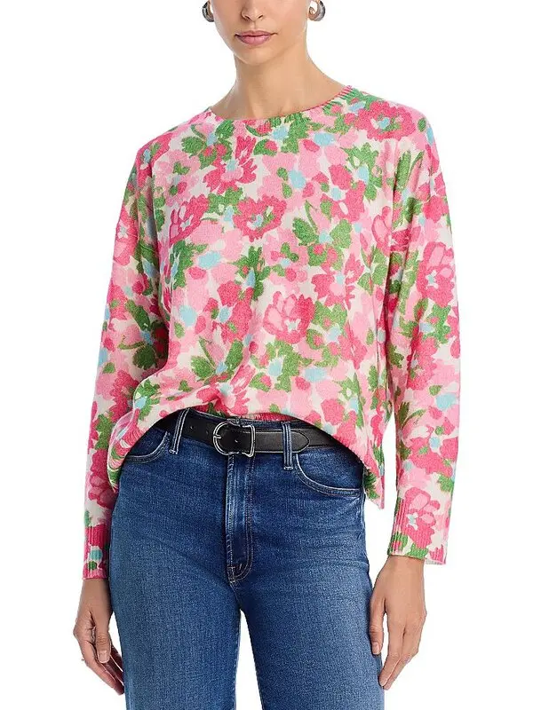 Bloomingdale'S C Exclusive Cashmere Spring Floral Crewneck Sweater - Ivory Multi
