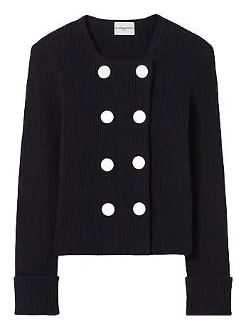 Claudie Pierlot Button-embellished Double-breasted Wool-blend Cardigan - Bleus