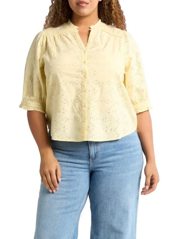 Wit & Wisdom Eyelet Lantern Sleeve Top - Buttercream