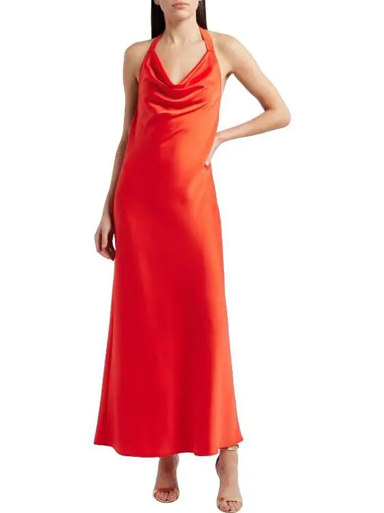 WAYF Irene Halter Neck Slipdress - Persimmon