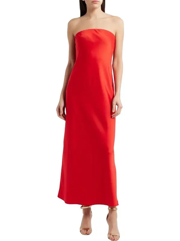 WAYF Madelyn Strapless Satin Dress - Red