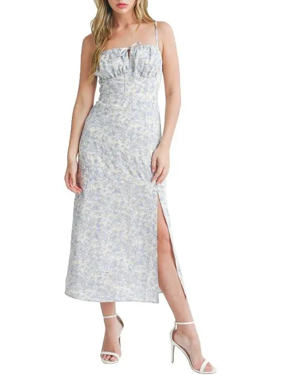 ALL IN FAVOR Eyelet Embroidery Floral Midi Dress - Blue Ivory