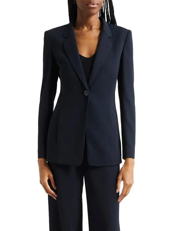 Emporio Armani Textured Single-button Blazer - Navy Blue